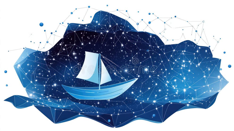 Abstract Sailing Ship in Starry Night Sky Stock Illustration ...
