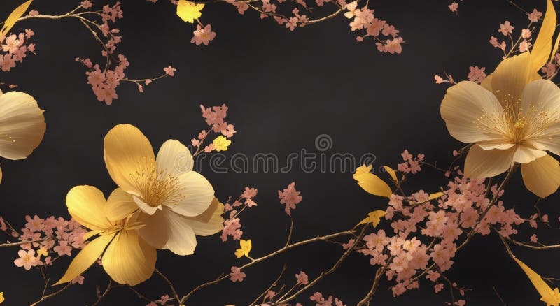 Abstract Sakura, Design for Prints, Postcards or Wallpaper with Golden ...