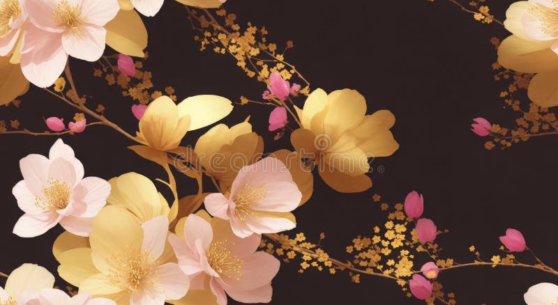 Abstract Sakura, Design for Prints, Postcards or Wallpaper with Golden ...