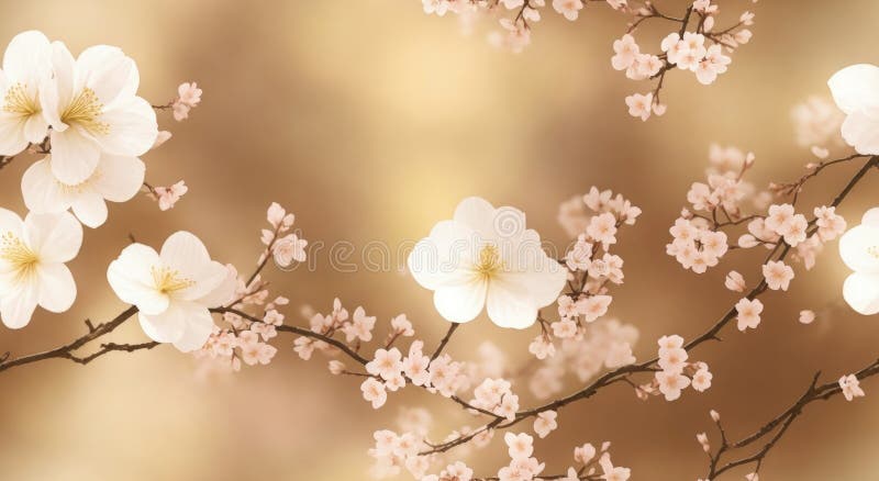 Abstract Sakura, Design for Prints, Postcards or Wallpaper with Golden ...