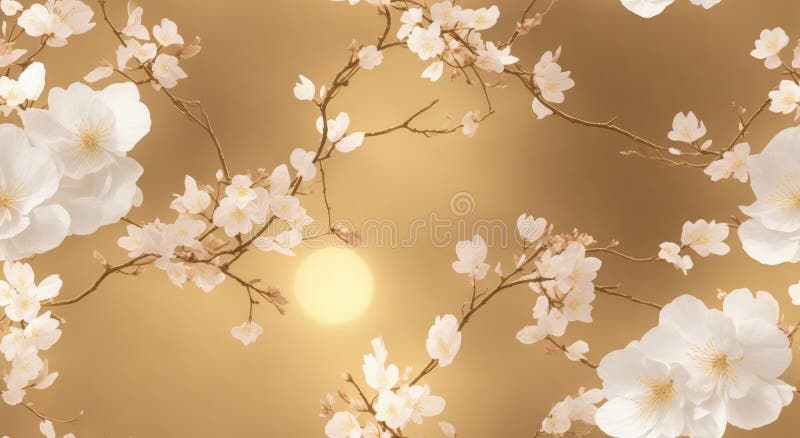 Abstract Sakura, Design for Prints, Postcards or Wallpaper with Golden ...