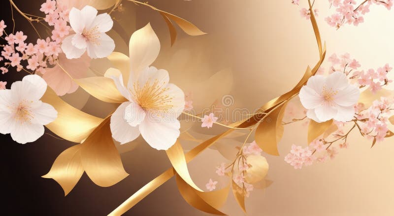 Abstract Sakura, Design for Prints, Postcards or Wallpaper with Golden ...
