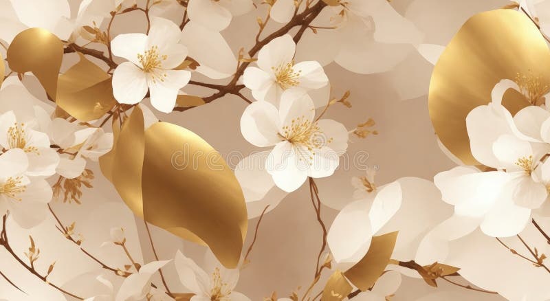 Abstract Sakura, Design for Prints, Postcards or Wallpaper with Golden ...