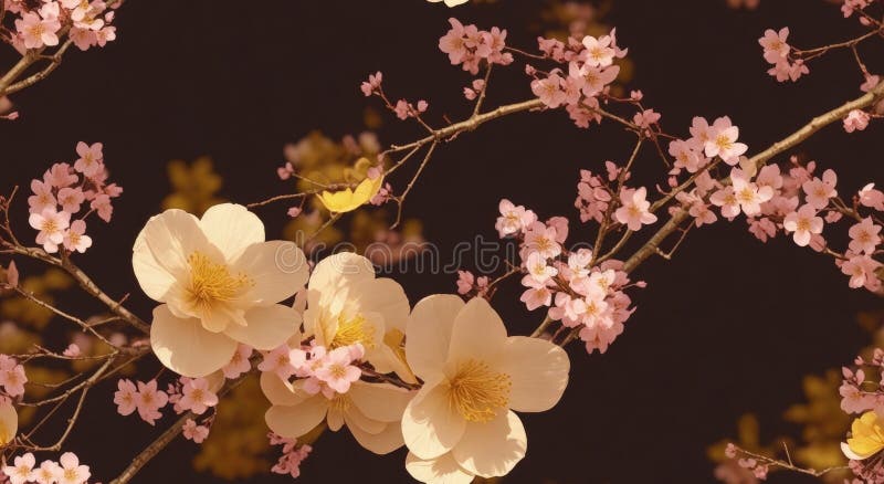 Abstract Sakura, Design for Prints, Postcards or Wallpaper with Golden ...