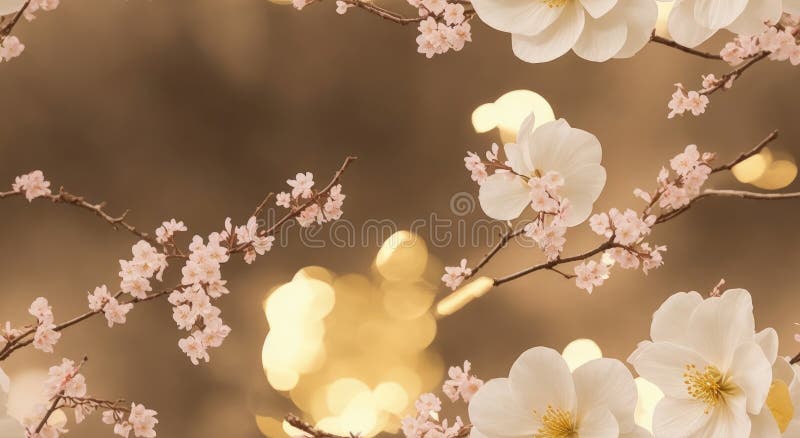 Abstract Sakura, Design for Prints, Postcards or Wallpaper with Golden ...