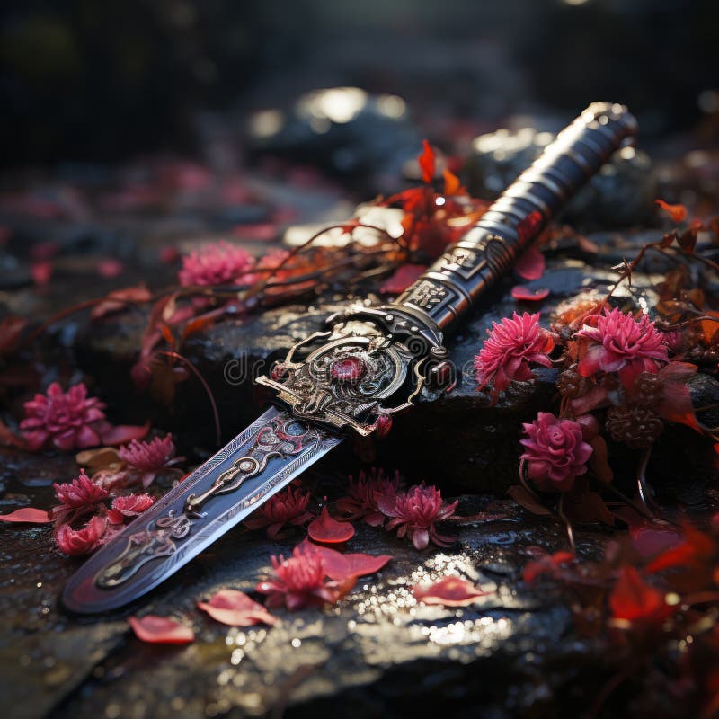 Abstract Samurai Sword with Beautiful Carvings with Antique and ...