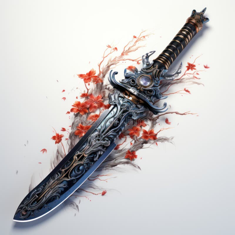 Abstract Samurai Sword with Beautiful Carvings with Antique and ...