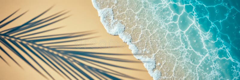 Abstract Sand Beach with Palm Leaf Shadow and Wave, Tropical Summer ...