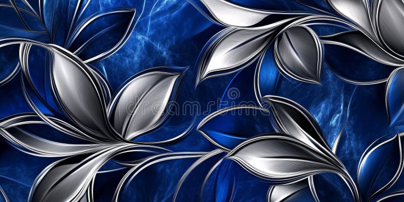 Abstract Sapphire Blue and Silver Floral Marble Texture Background ...