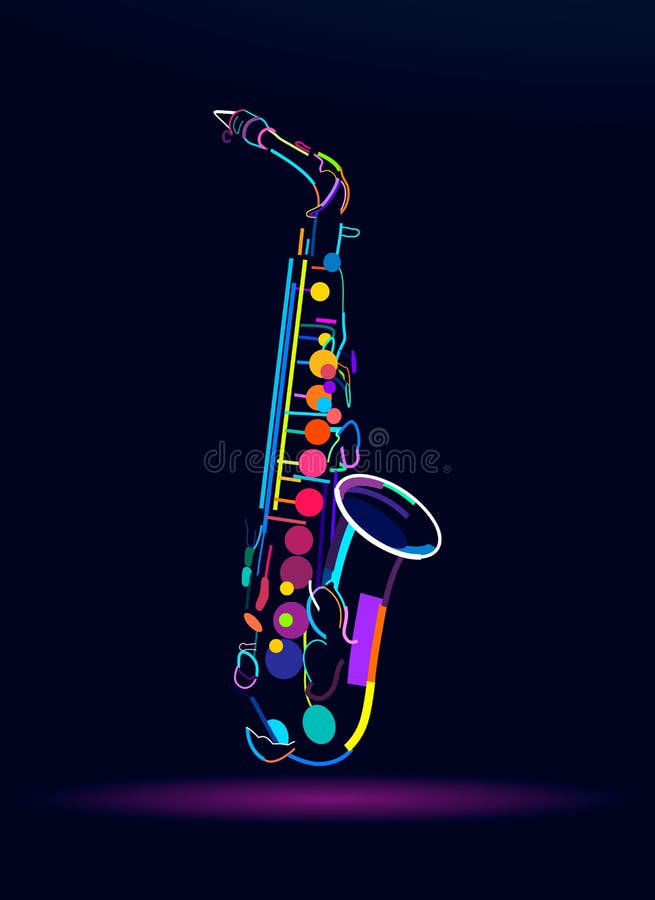 Abstract Saxophone from Multicolored Paints, Colorful Drawing Stock ...