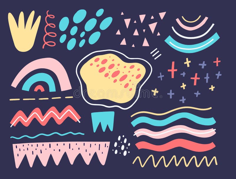 Abstract Scandinavian Doodle Elements Set. Hand Drawn Shapes and Decor ...