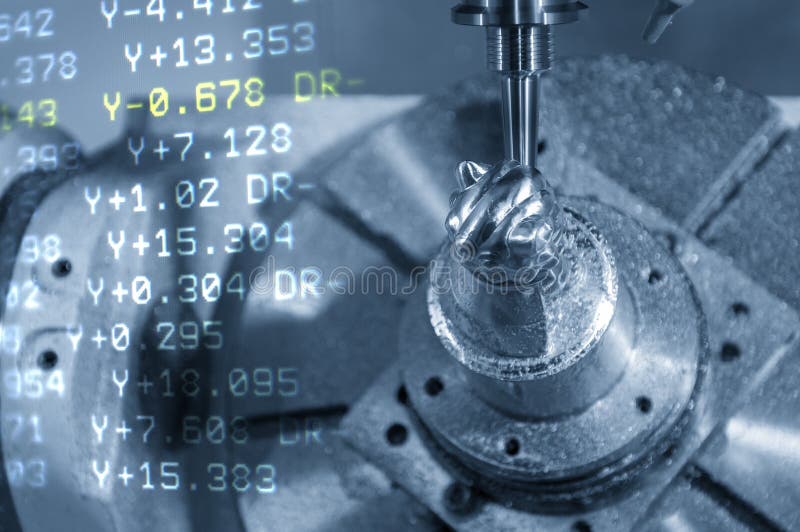 The Abstract Scene of 5-axis CNC Milling Machine Cutting the Sample ...