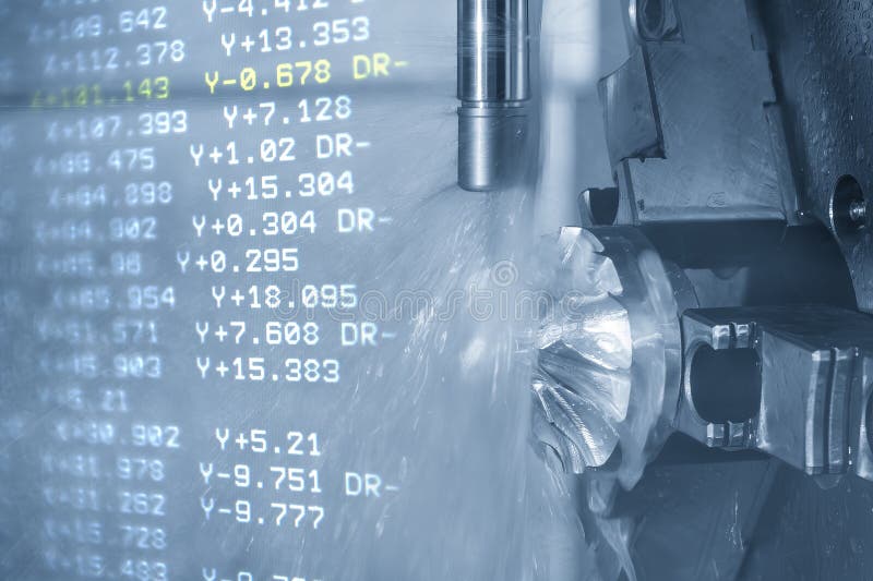 The Abstract Scene 5-axis CNC Milling Machine Cutting the Turbine Part ...