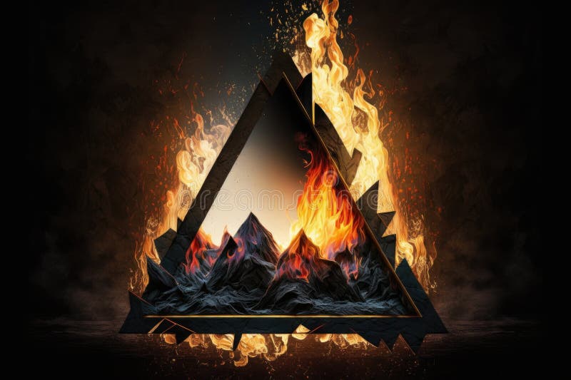 An Abstract Scene of a Black Triangle Frame Engulfed in Flames Stock ...