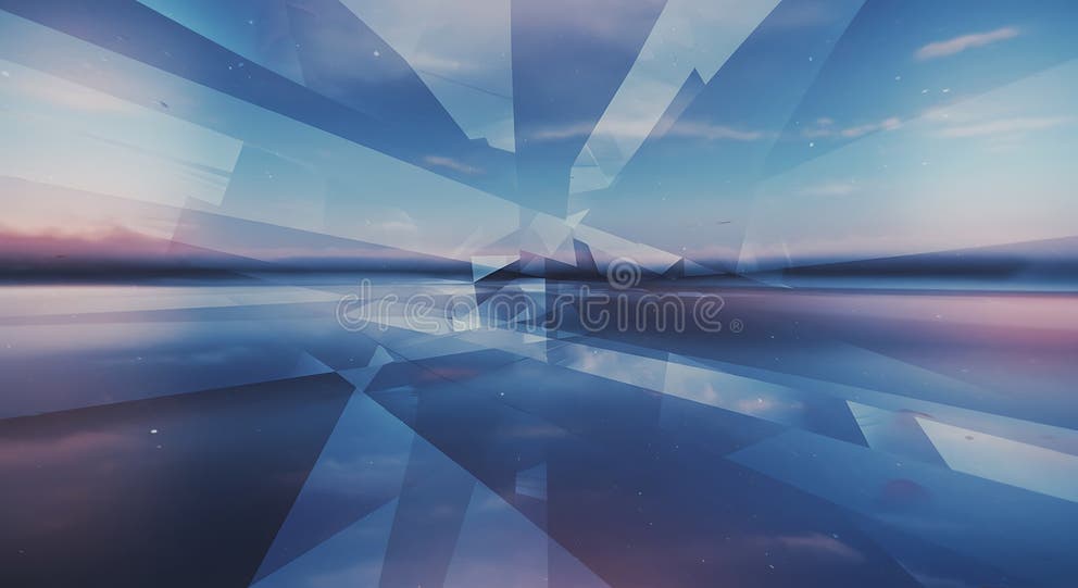 Abstract Scene Blending Geometric Shapes and a Tranquil Seascape ...