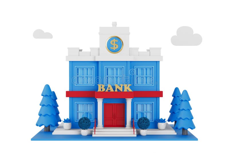 Abstract Scene with Cartoon Bank Office Building. 3d Rendering Stock ...