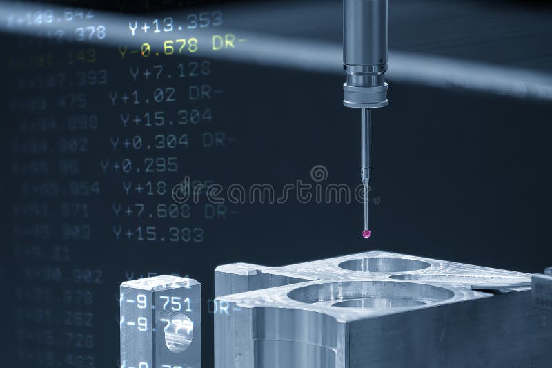 Abstract Scene the CMM Machine Measuring the Aluminum Parts in the ...
