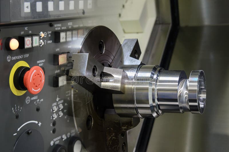 Abstract Scene the CNC Lathe Machine Working and Control Panel ...