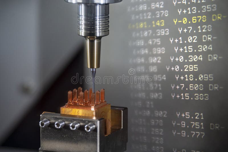 The Abstract Scene CNC Milling Machine Cutting the Electrode Parts with ...