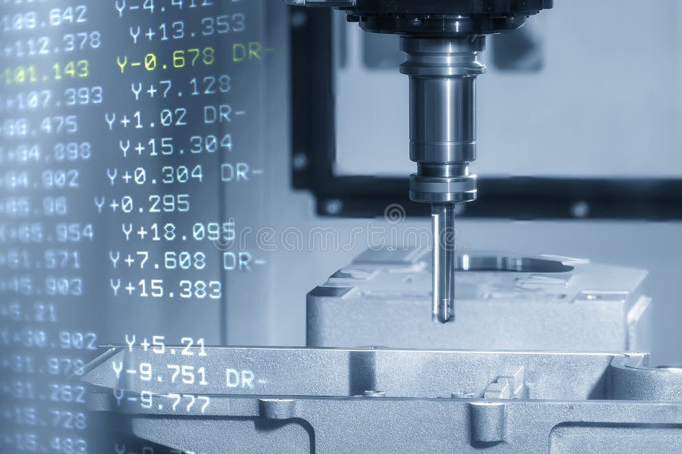 Abstract Scene the CNC Milling Machine Cutting Mold Part and G-code ...