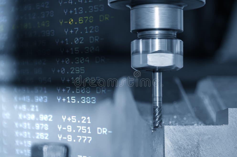 Abstract Scene the CNC Milling Machine Cutting Mold Part and G-code ...