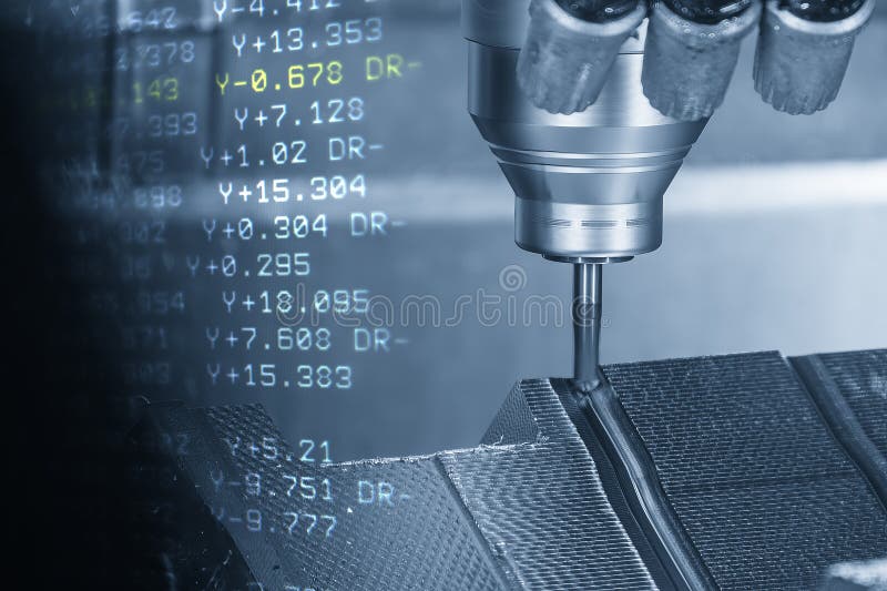 Abstract Scene the CNC Milling Machine Cutting Mold Part and G-code ...