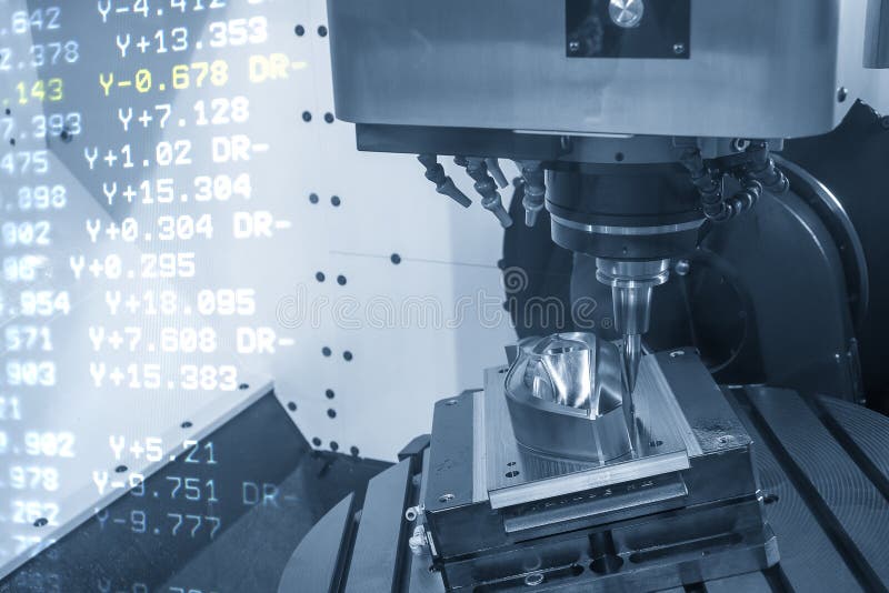 The Abstract Scene CNC Milling Machine Cutting the Mold Parts with G ...