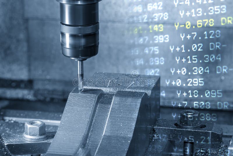 Abstract Scene the CNC Milling Machine Cutting Press Die and G-code ...