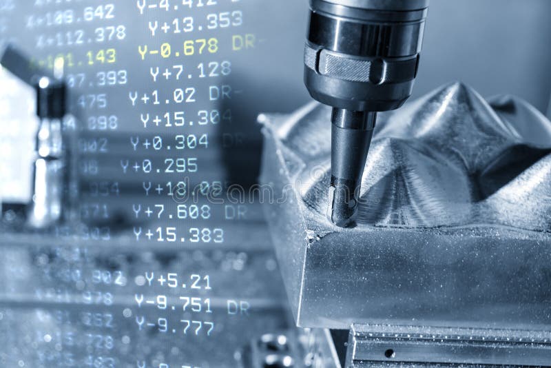 Abstract Scene of CNC Milling Machine and G-code Data Background. Stock ...