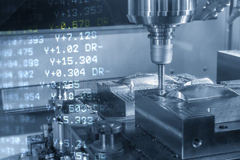 Abstract Scene of CNC Milling Machine and G-code Data Background. Stock ...