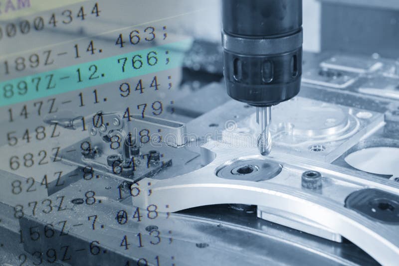 The Abstract Scene of CNC Milling Machine and the NC Code Stock Photo ...