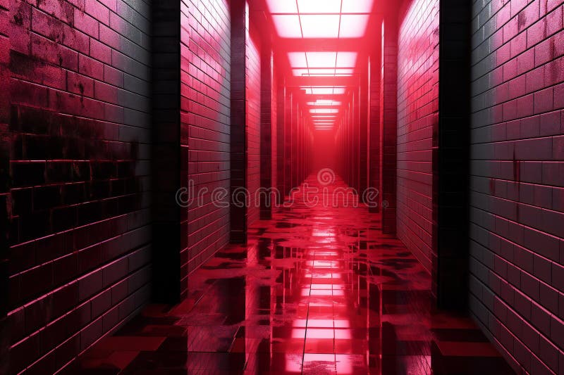 Abstract Scene of Corridor with Red Light, Stock Illustration ...