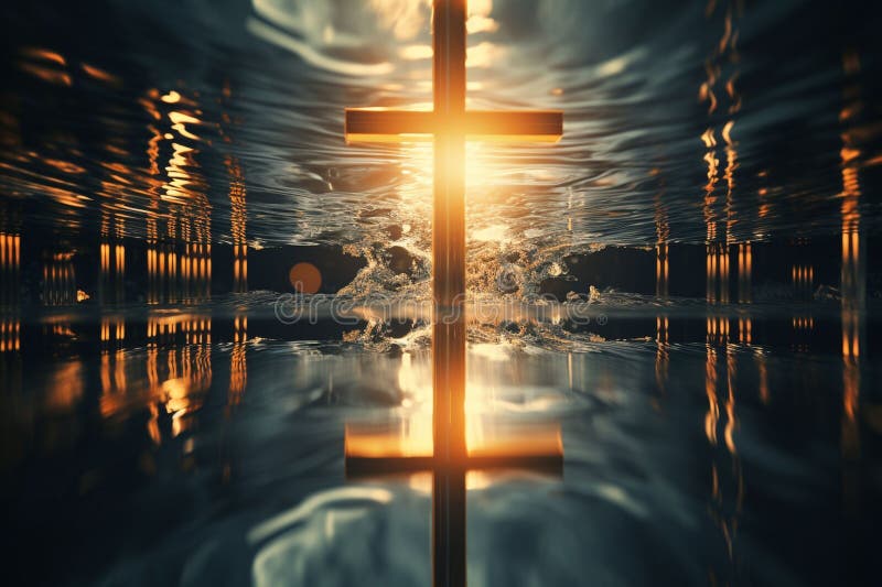 Abstract Scene of a Cross Reflected in Water Stock Illustration ...