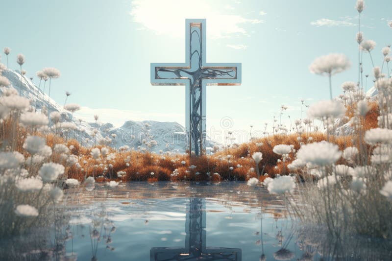 Abstract Scene of a Cross Surrounded by Elements Stock Illustration ...