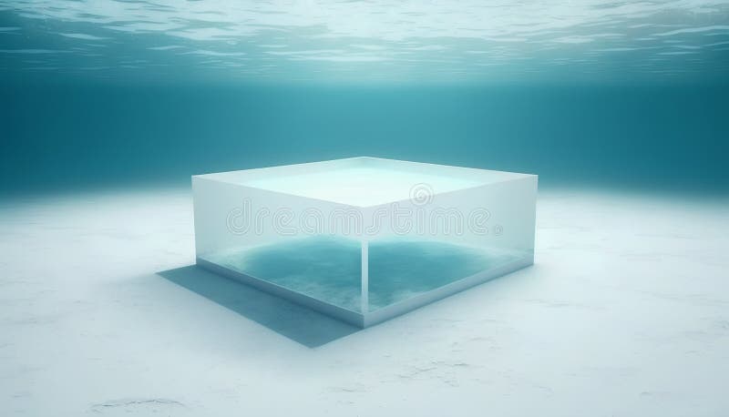 Abstract Scene with Cube in the Sea, 3d Render Illustration Stock ...