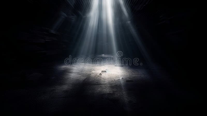 Abstract Scene of Dark Room with Light Rays Coming from the Ceiling ...