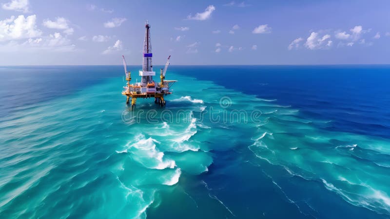 Scene of Extraction of Resources from Ocean Waves by an Oil Rig with ...