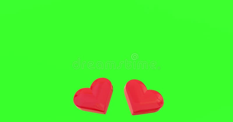 Two Red Hearts Fall on the Green Surface. Chromakey. 3d Render Stock ...