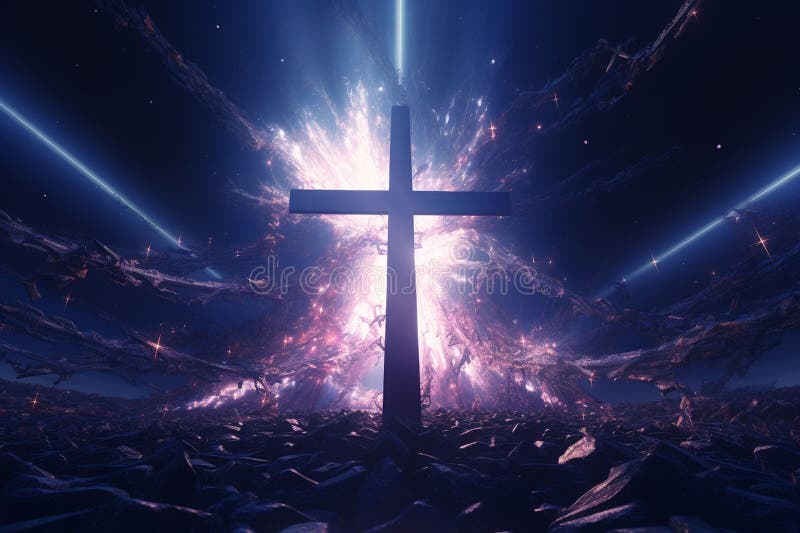 Abstract Scene Featuring a Cross in a Cosmic Stock Illustration ...