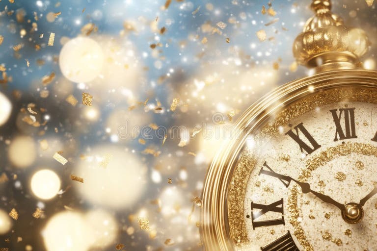 An Abstract Scene with Fireworks and a Clock Ticking Towards Midnight ...