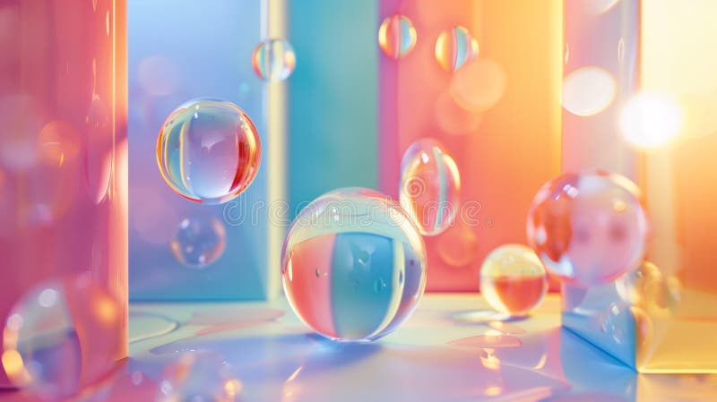 Abstract Scene with Floating Glass Bubbles in Pastel Tones Stock Image ...