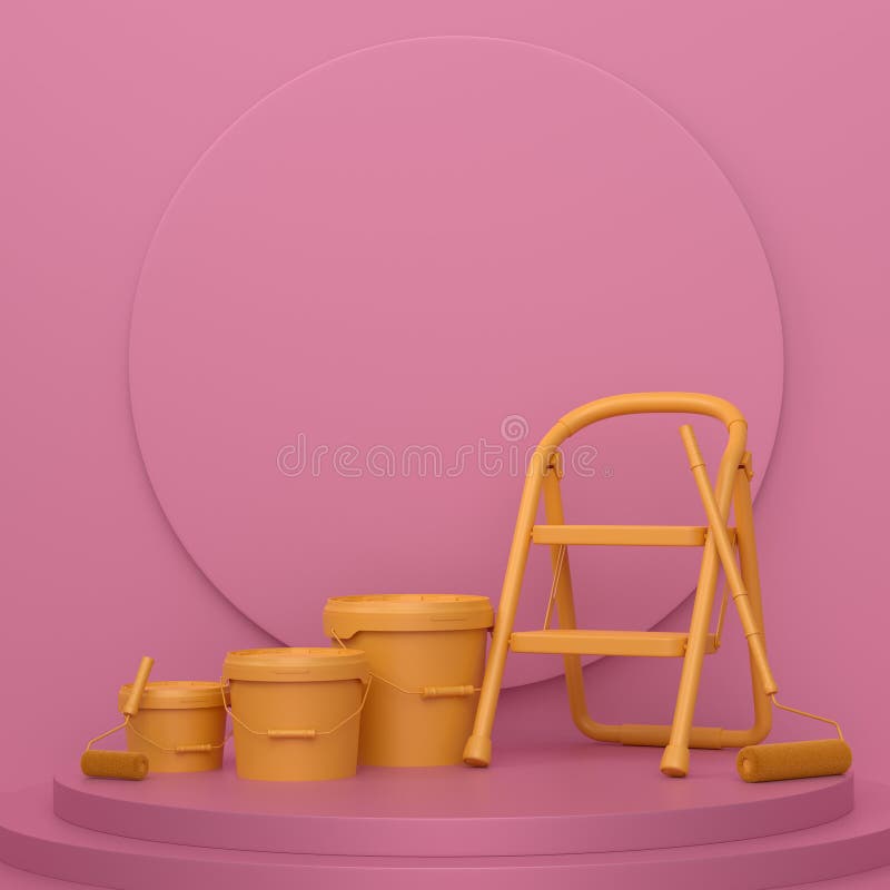 Abstract Scene with Folding Ladder, Bucket and Paint Roller on ... Abstract Scene with Folding Ladder, Bucket and Paint Roller on ...