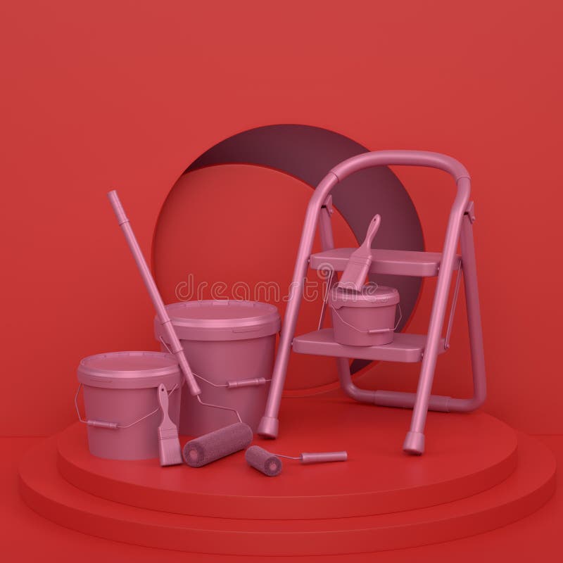Abstract Scene with Folding Ladder, Bucket and Paint Roller on ... Abstract Scene with Folding Ladder, Bucket and Paint Roller on ...