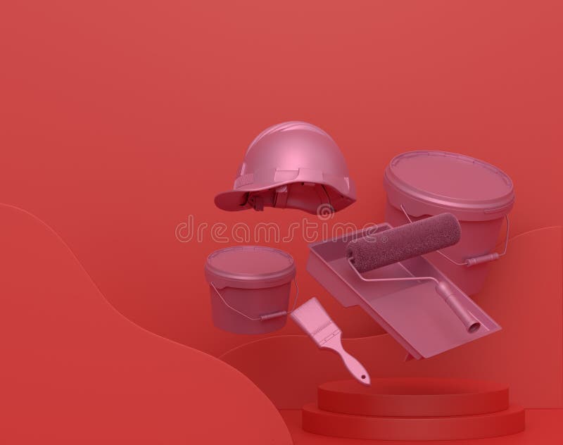 Abstract Scene with Folding Ladder, Bucket and Paint Roller on ... Abstract Scene with Folding Ladder, Bucket and Paint Roller on ...