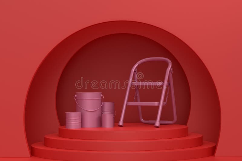 Abstract Scene with Folding Ladder, Bucket and Paint Roller on ... Abstract Scene with Folding Ladder, Bucket and Paint Roller on ...
