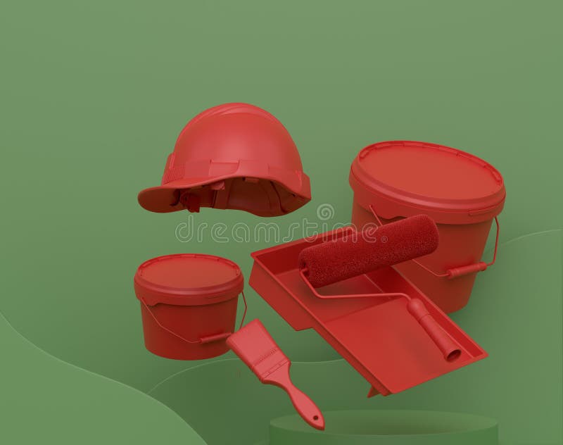 Abstract Scene with Folding Ladder, Bucket and Paint Roller on ... Abstract Scene with Folding Ladder, Bucket and Paint Roller on ...