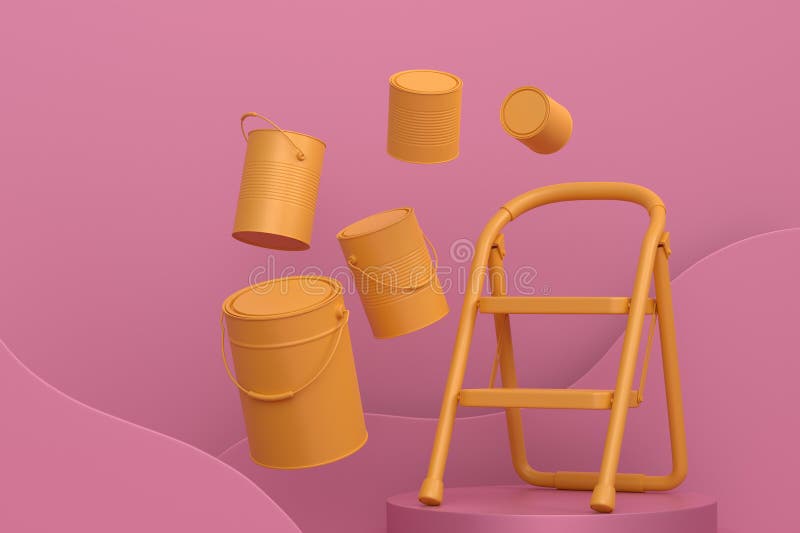 Abstract Scene with Folding Ladder, Bucket and Paint Roller on ... Abstract Scene with Folding Ladder, Bucket and Paint Roller on ...