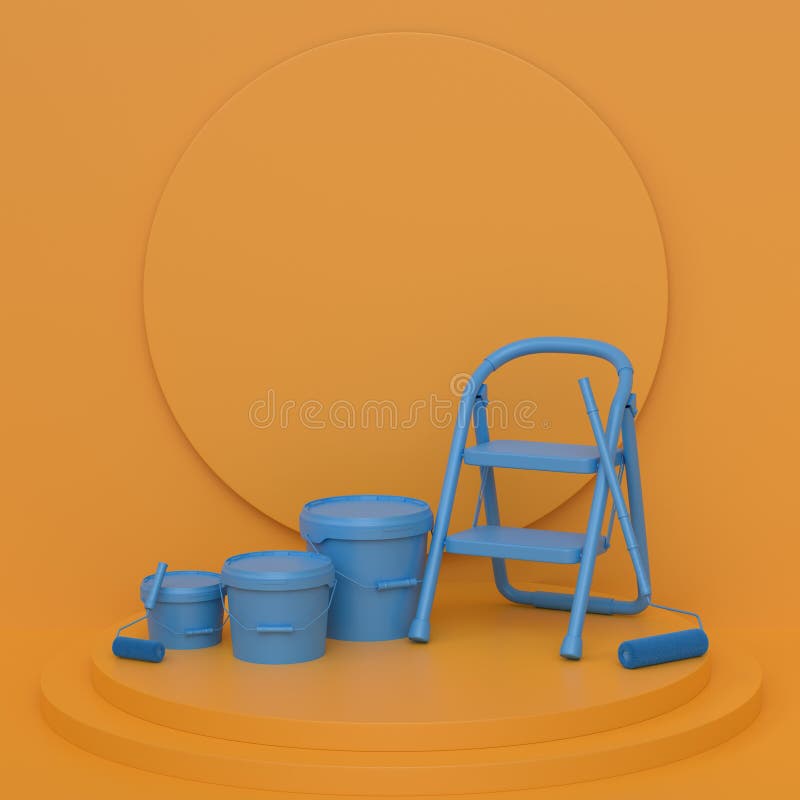 Abstract Scene with Folding Ladder, Bucket and Paint Roller on ... Abstract Scene with Folding Ladder, Bucket and Paint Roller on ...