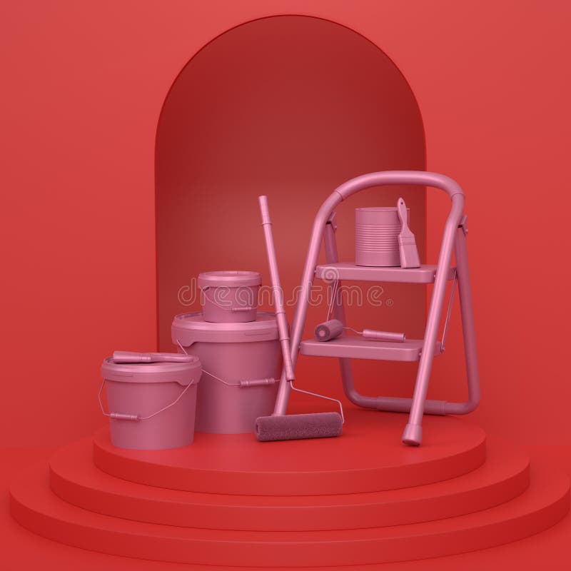 Abstract Scene with Folding Ladder, Bucket and Paint Roller on ... Abstract Scene with Folding Ladder, Bucket and Paint Roller on ...