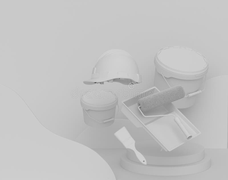 Abstract Scene with Folding Ladder, Bucket and Paint Roller on ...